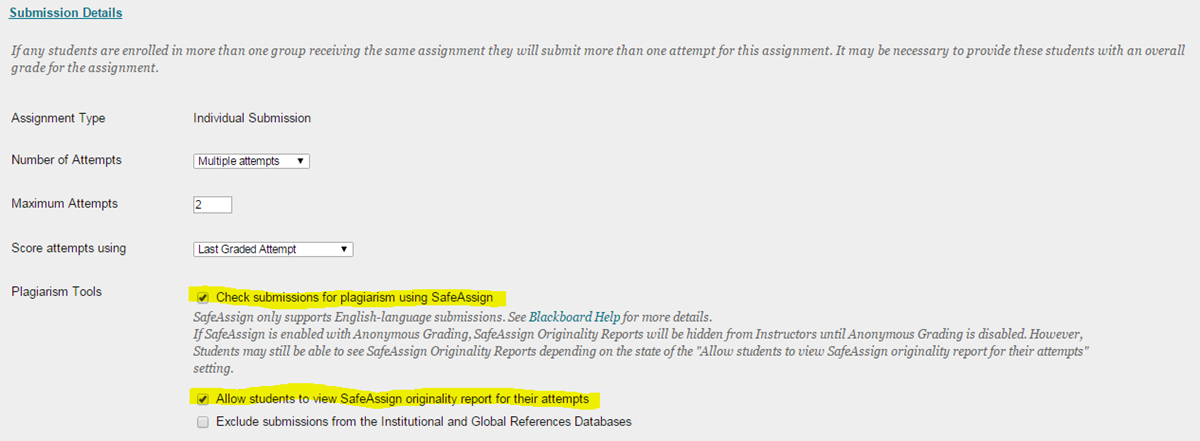 SafeAssign integrated into Blackboard assignments | Brightspace Support | Vanderbilt University