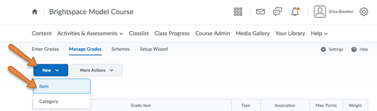 Creating Grade Items and Categories | Brightspace Support | Vanderbilt ...