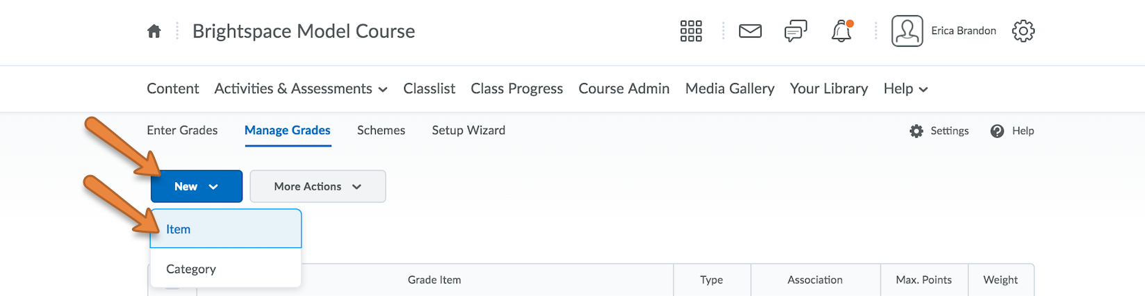 Creating Grade Items and Categories | Brightspace Support | Vanderbilt ...