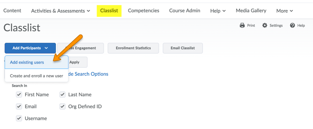 Adding users to a course | Brightspace Support | Vanderbilt University