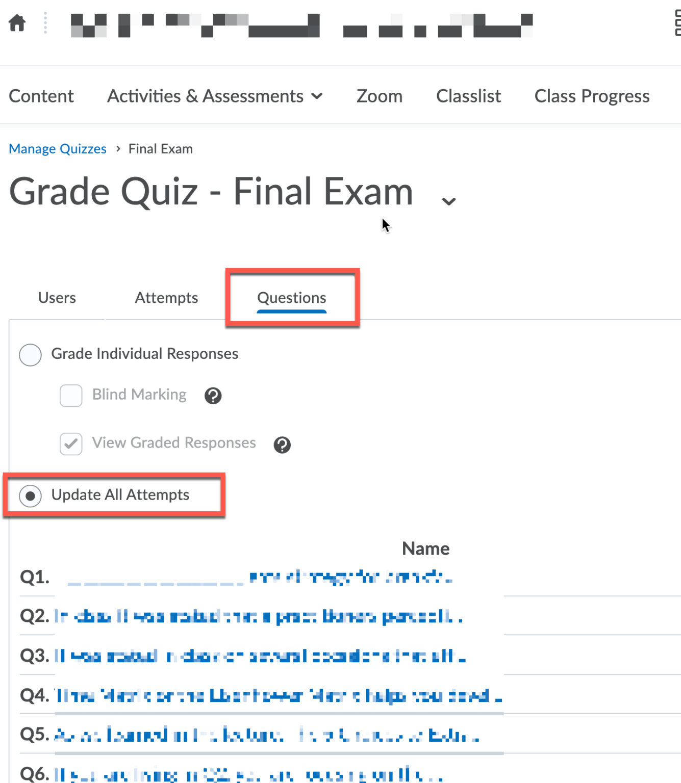 Editing Quiz questions after the Quiz has taken place | Brightspace ...