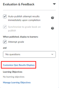 Quiz Results Displays | Brightspace Support | Vanderbilt University