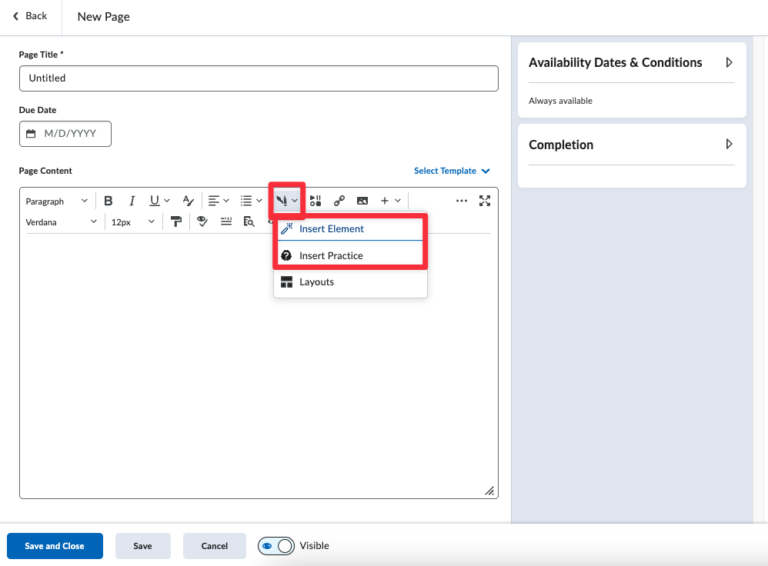 Inserting Elements and Practices Using Creator+ in Lessons View | Brightspace Support ...