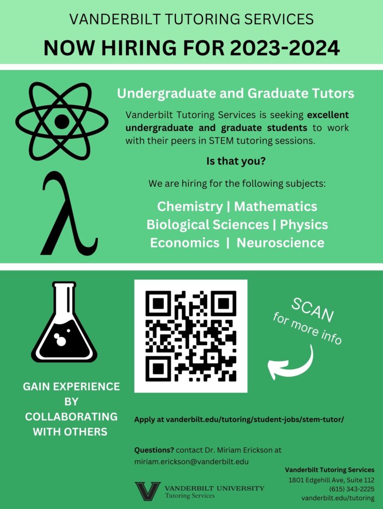 STEM Tutor Jobs | Tutoring | Vanderbilt University