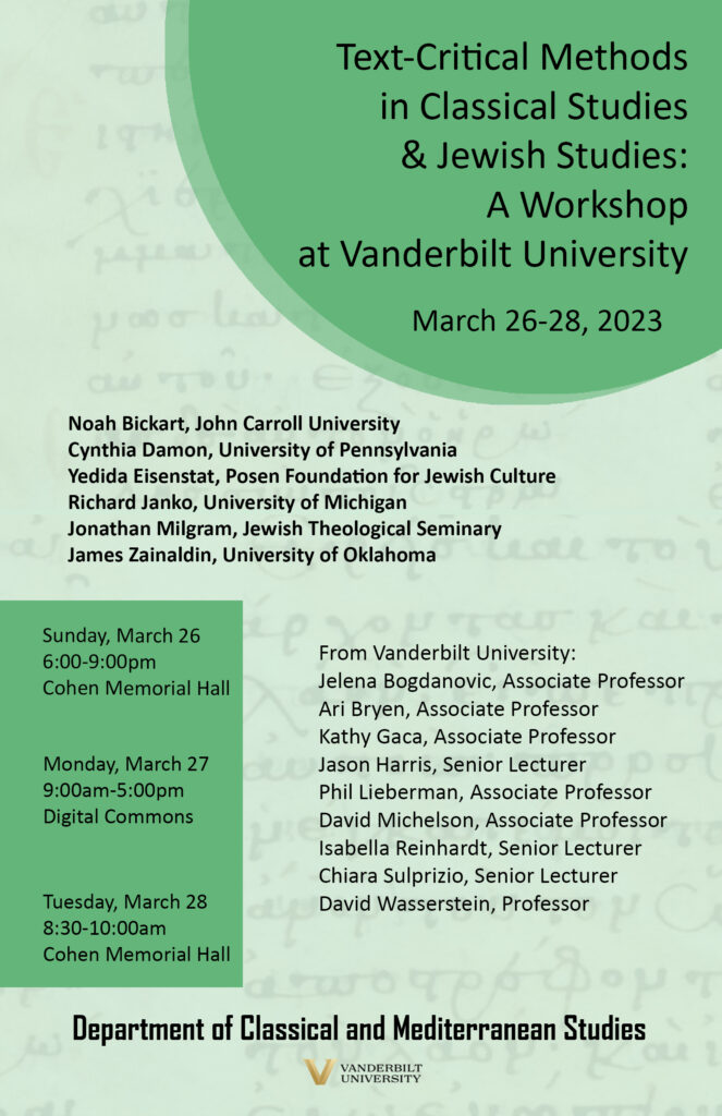 Workshop: Text-Critical Methods in Classical Studies & Jewish Studies ...