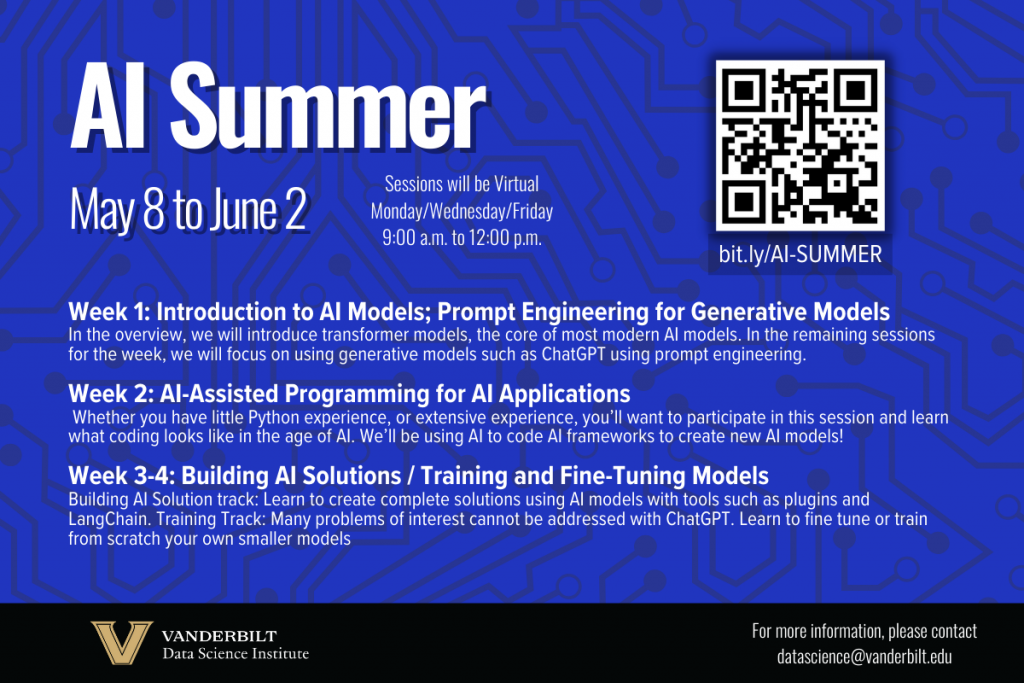 Vanderbilt Data Science hosting AI Summer workshop - DSIDSI | Vanderbilt University