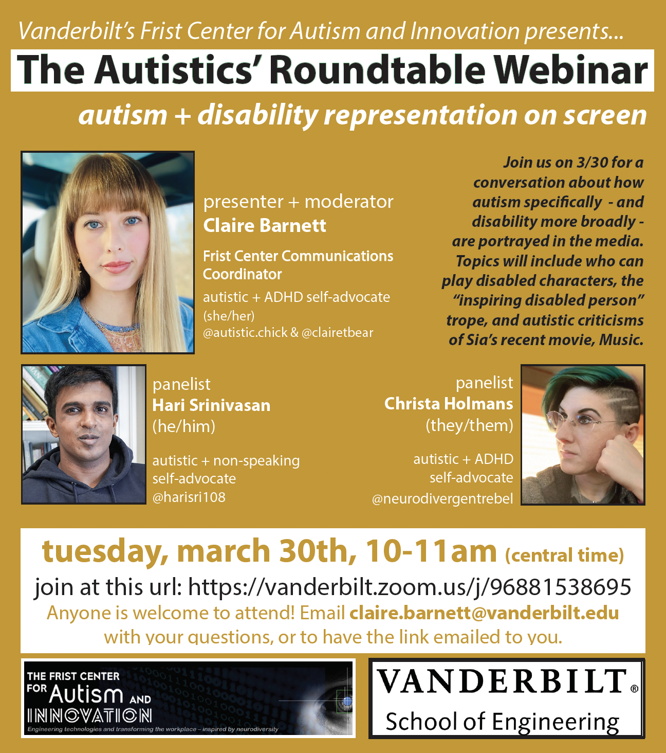 March 30th Autistics’ Roundtable Webinar will address autism on screen ...